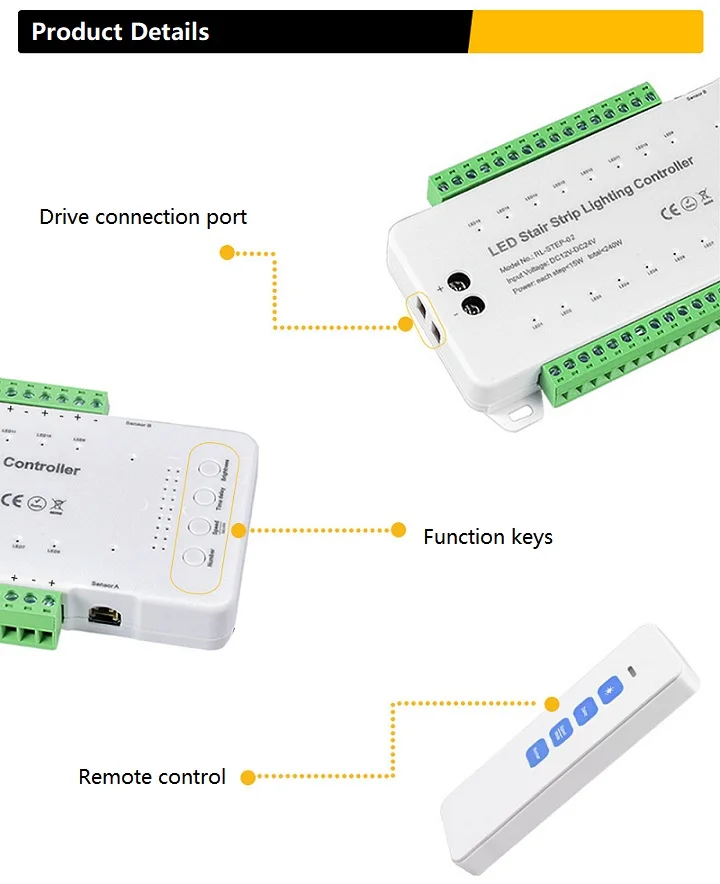 16 Steps With Remote Control Motion Sensor Stair Light Dc12v/24v 9-mode ...