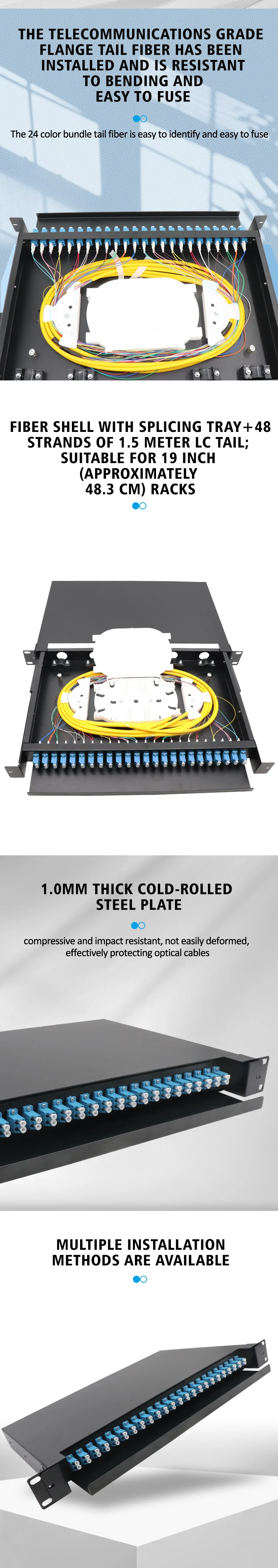 FTTH 12-48 core SC/FC/ST/LC Sliding fiber Optic patch panel ODF Optical ...