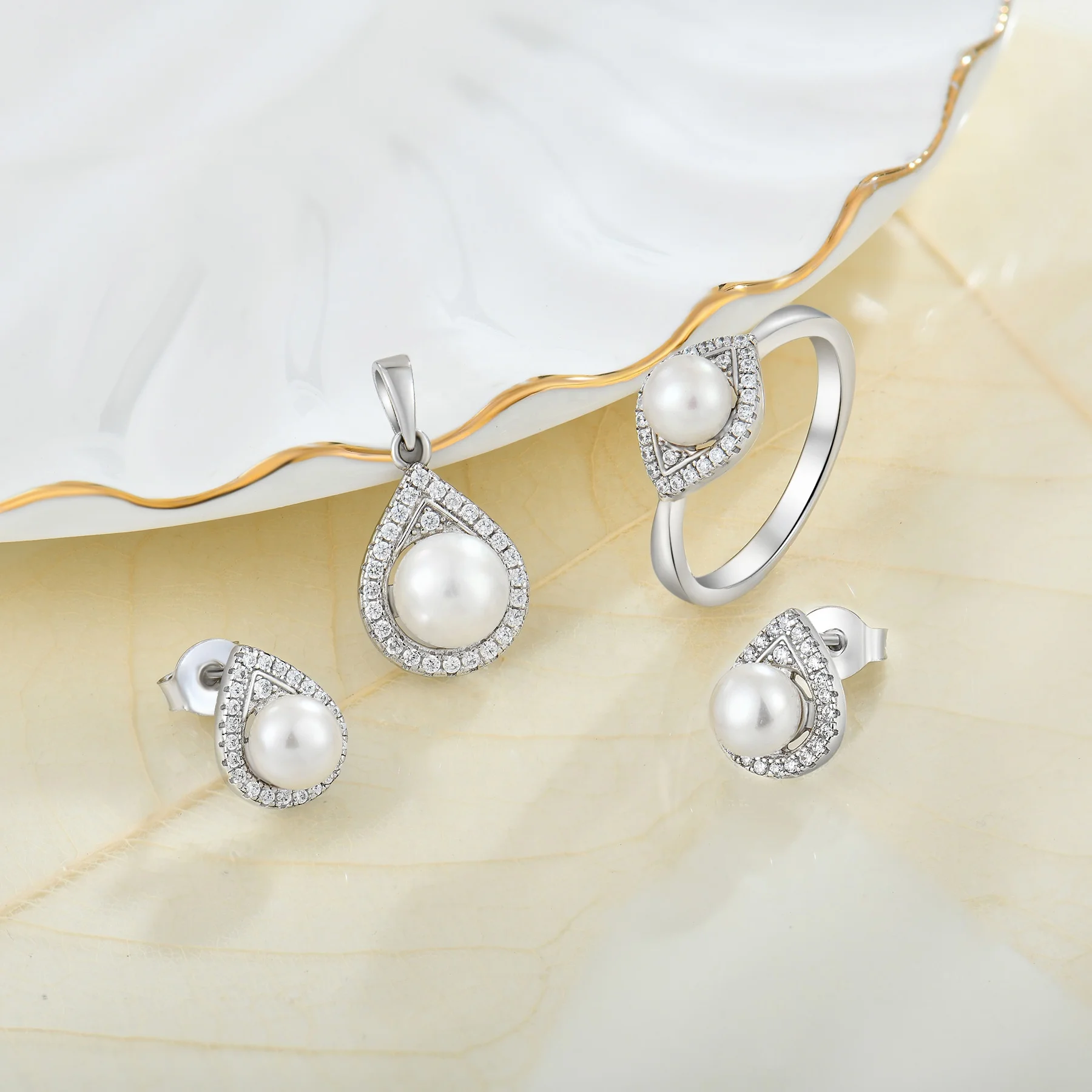 CUSTOM OEM Women Party Gift Cubic Zirconia Luxury 925 Silver Pearl ...