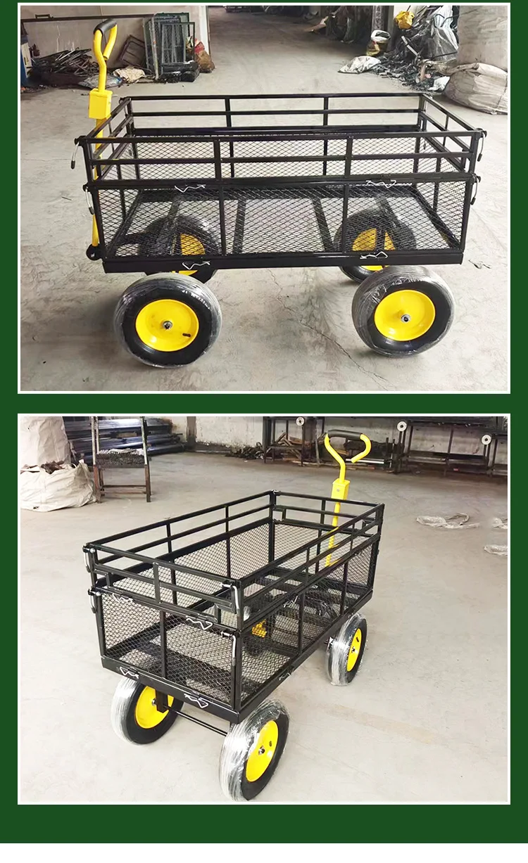 Heavy Duty Utility Cart Wagon Steel Wire Mesh Rolling Dump Garden Carts ...