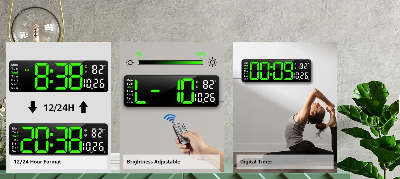 CHEETIE CP150 Green Electronic LED Wall Clock with Date and Temperature