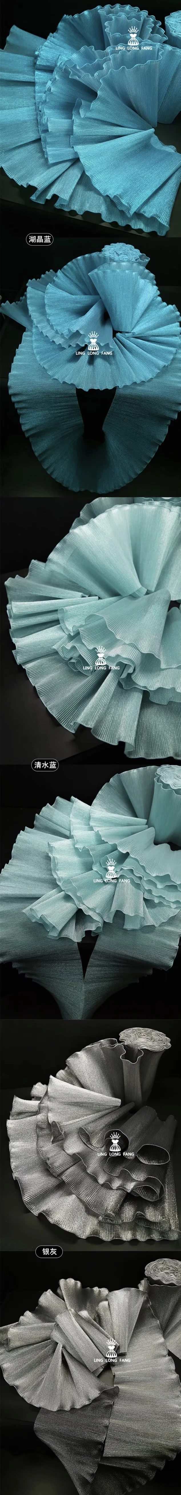 Metallic Luster Wavy Pearlescent Pleated Organza Fabric