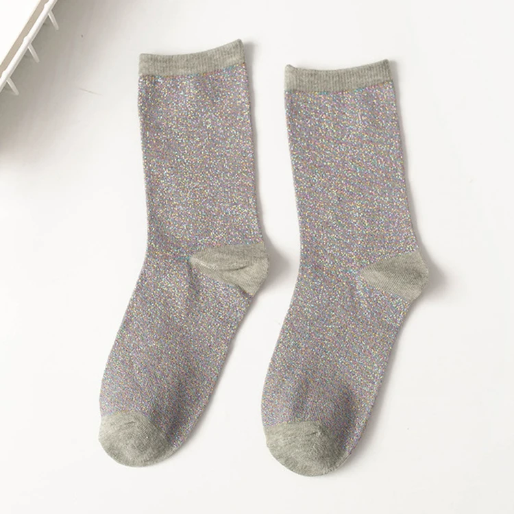 Women's Style Gold Silk Material Fashion Socks Solid Color Glitter ...