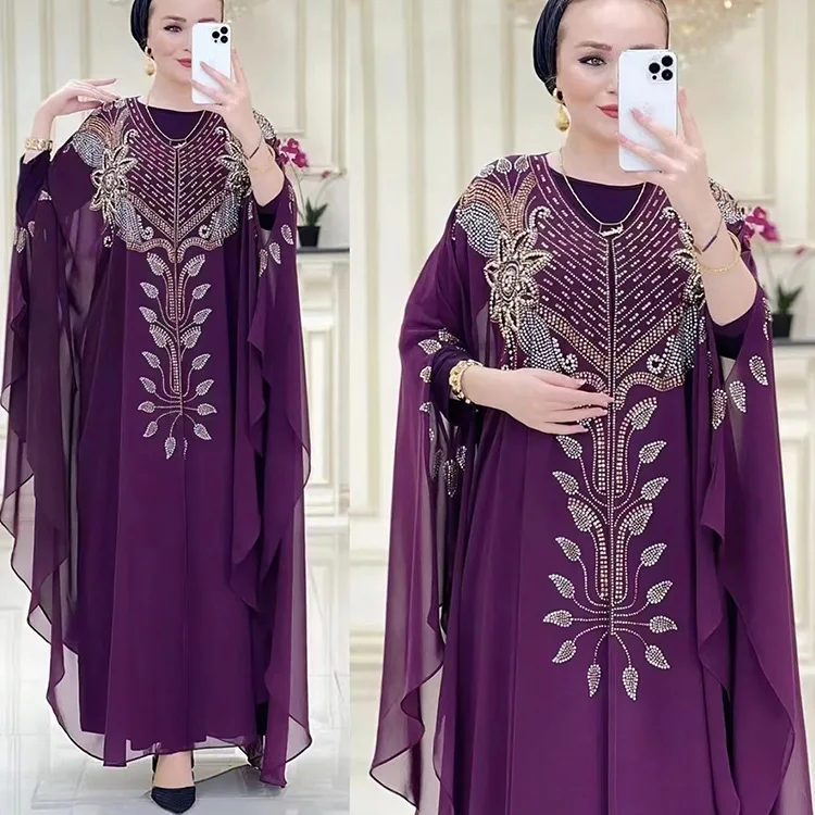 Chiffon Dress Heavy Craft Hot Diamond Robe Middle East Muslim Long ...