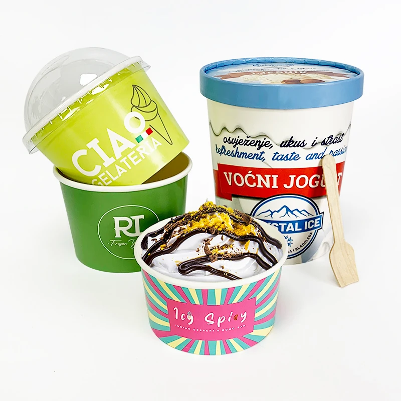 Custom Yogurt Packaging Boxes Frozen Sundae Gelato Container With ...