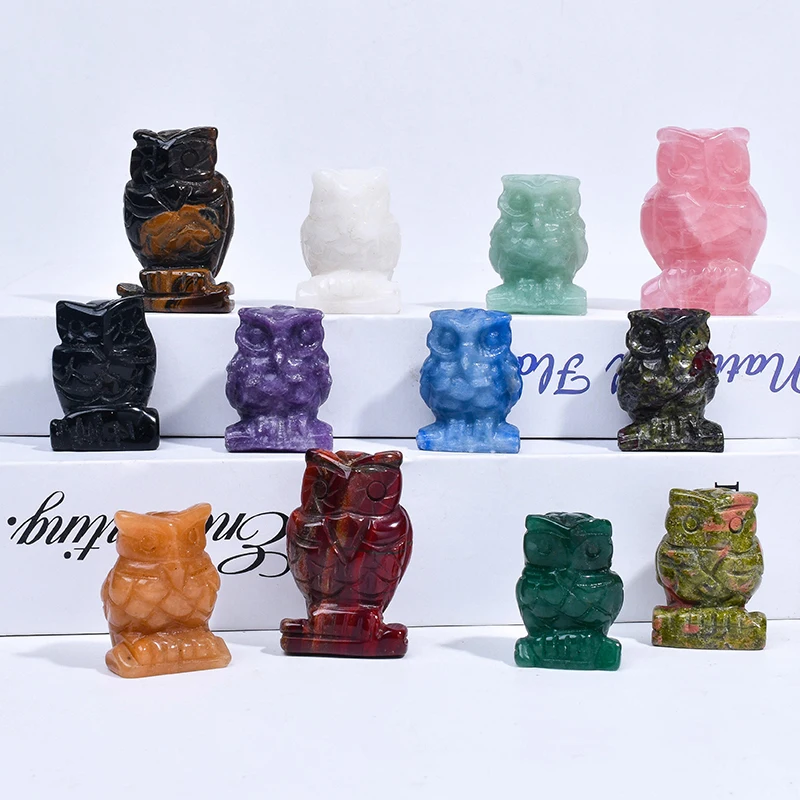 Custom Natural Crystal Gemstone Rose Quartz Jade Stone 1.5 2 Inch Owl ...
