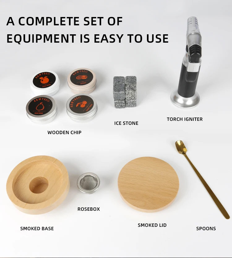 Wooden Box Cocktail Smoker Kit Whiskey Infuser Gift Set with Ice Stones ...