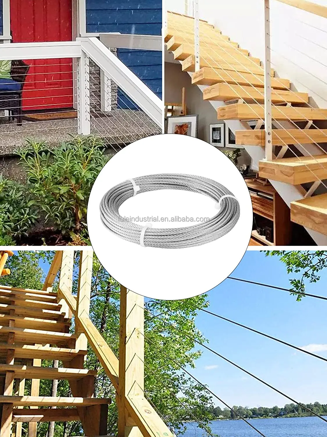 Wire Rope Cable Balcony Stair Railing Kit - 50ft Stainless Steel