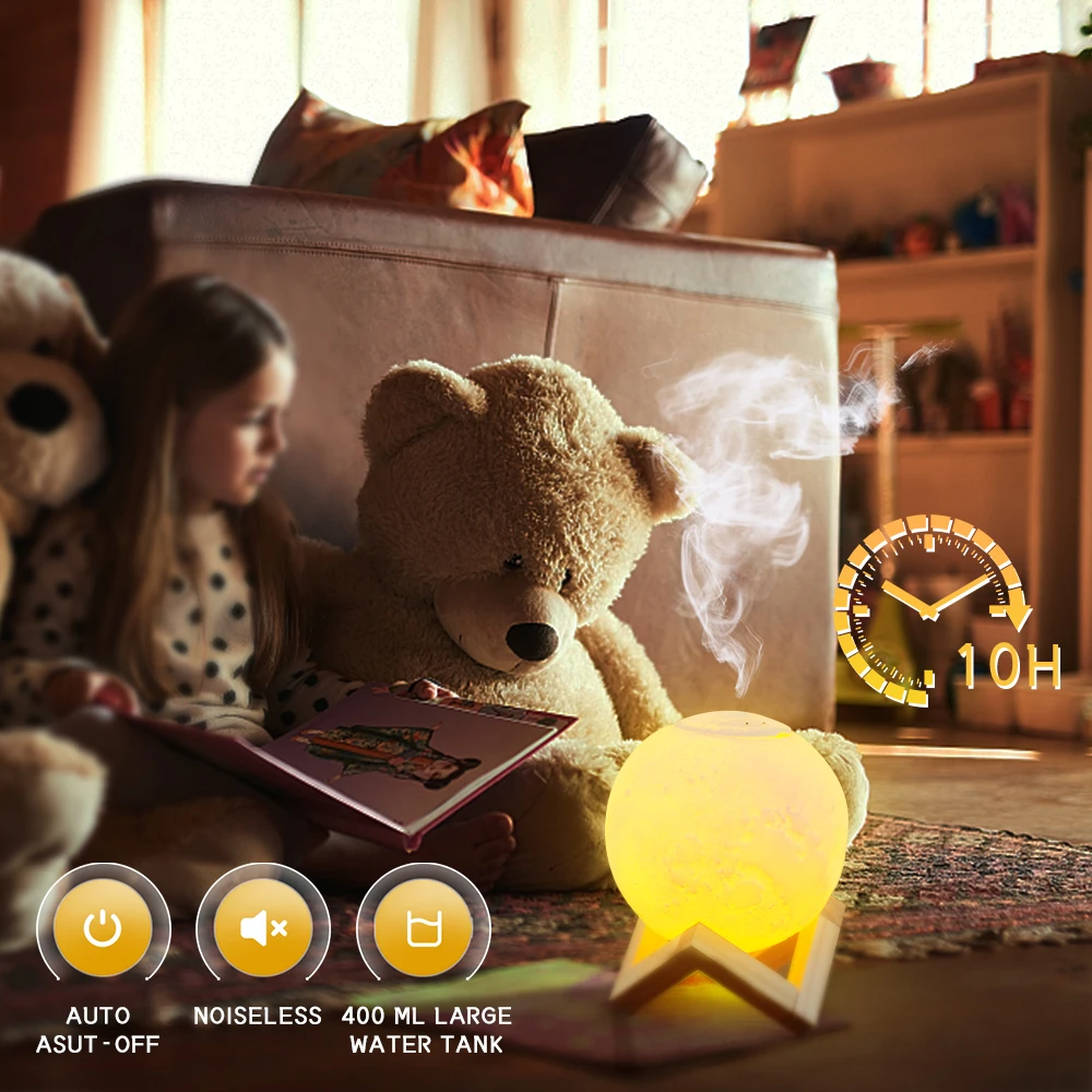 800 Ml Ultrasonic Moon Air Humidifier Aroma Essential Oil Diffuser With ...