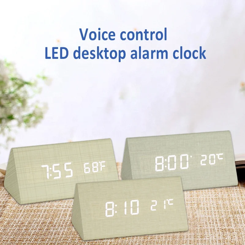 Triangle Shaped Wooden Alarm Clock LED Digital Wood Thermometer ...