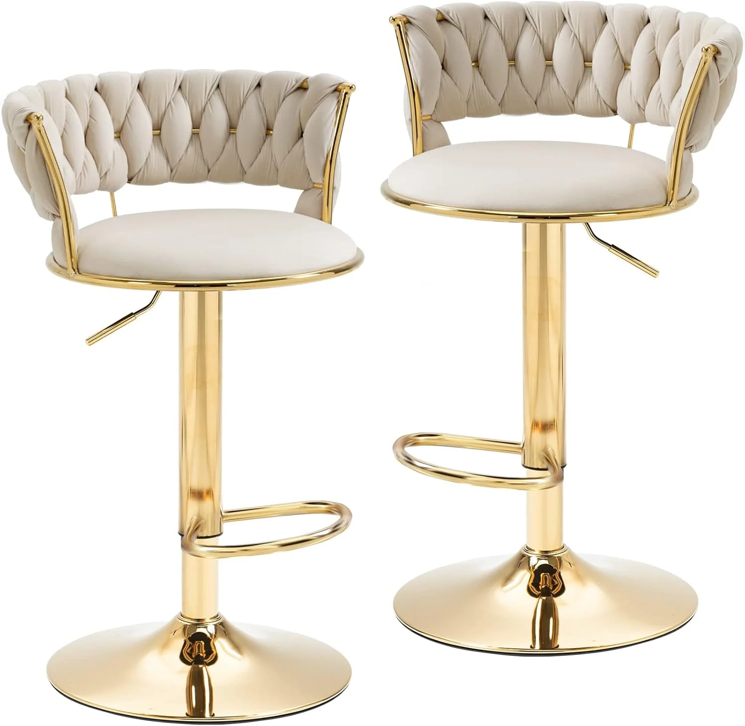 Modern Ivory Swivel Bar Chairs Adjustable Height Gold Back Counter ...