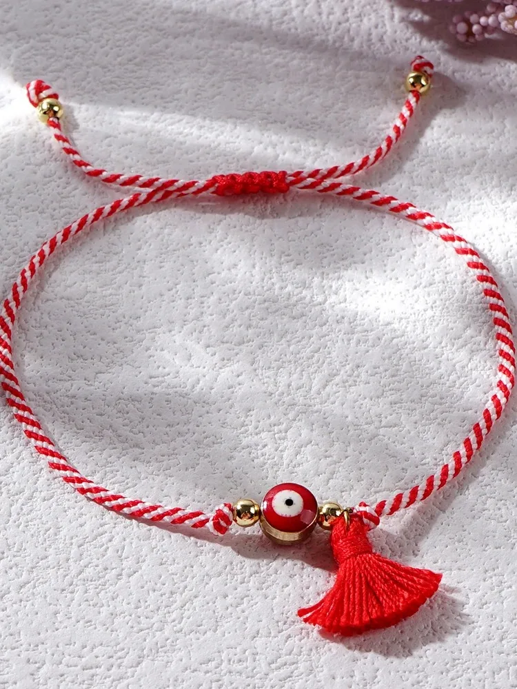 Go2boho Luck Red Evil Eye String Mini Tassel Tradition Handmade Chain ...