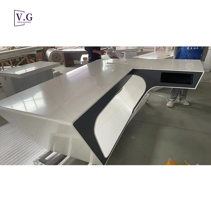 Custom Modern Office Table Design Photos White Color Office Counter ...