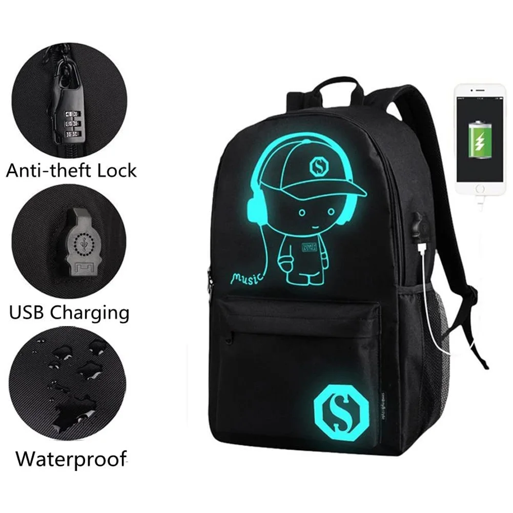 Led Back Pack Cartoon Luminous Travel Backpack School Bag With Usb ...