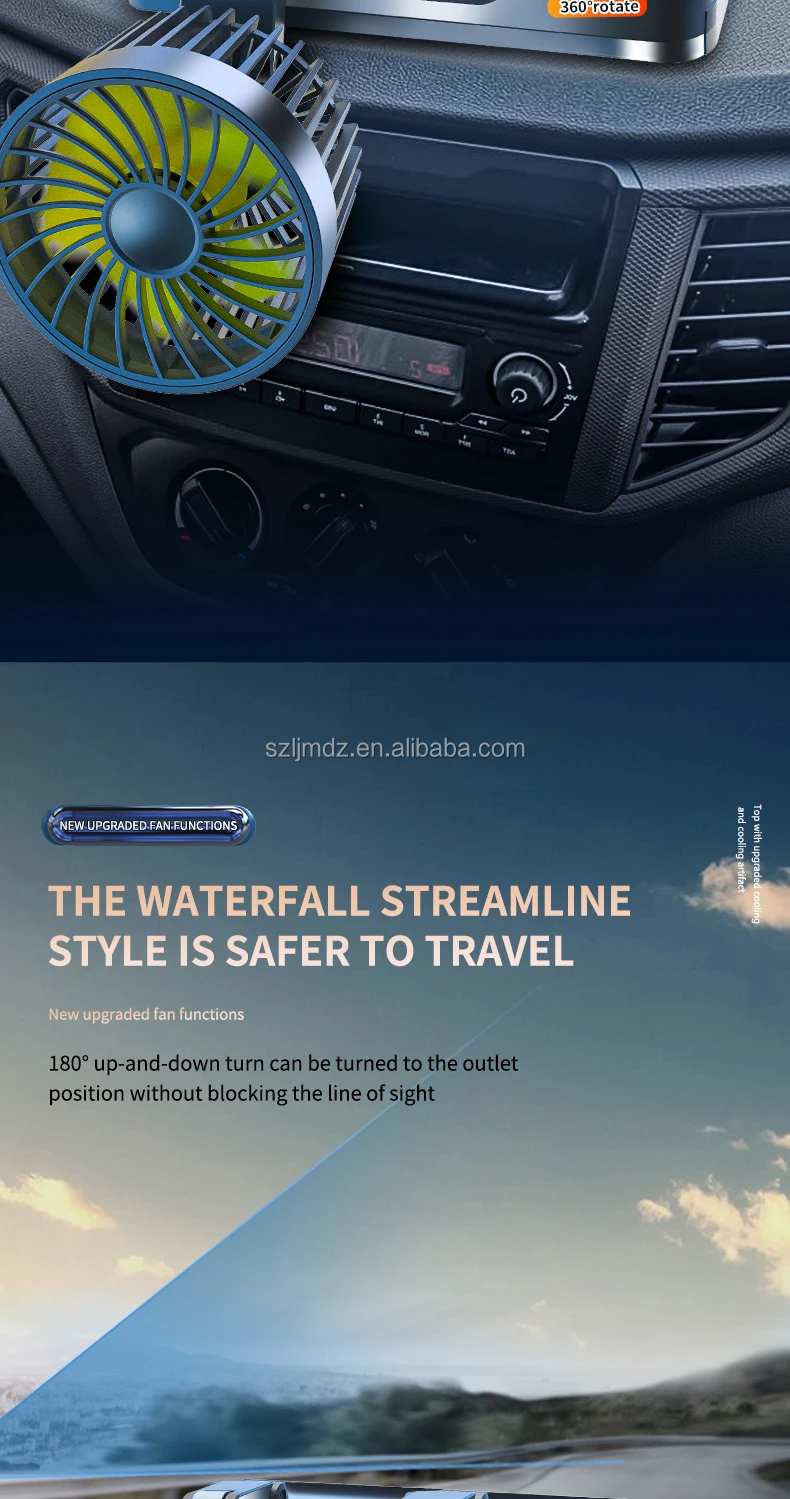 2-in-1 3 Heads Car Fan 360 Degree Rotating 3 Speeds Cooling Air ...