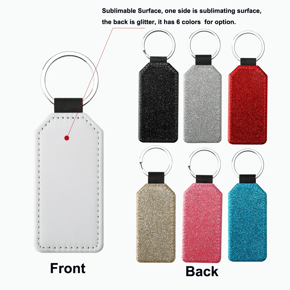 New Arrival Pu Leather Custom Sublimation Photo Keychains Blank Glitter ...