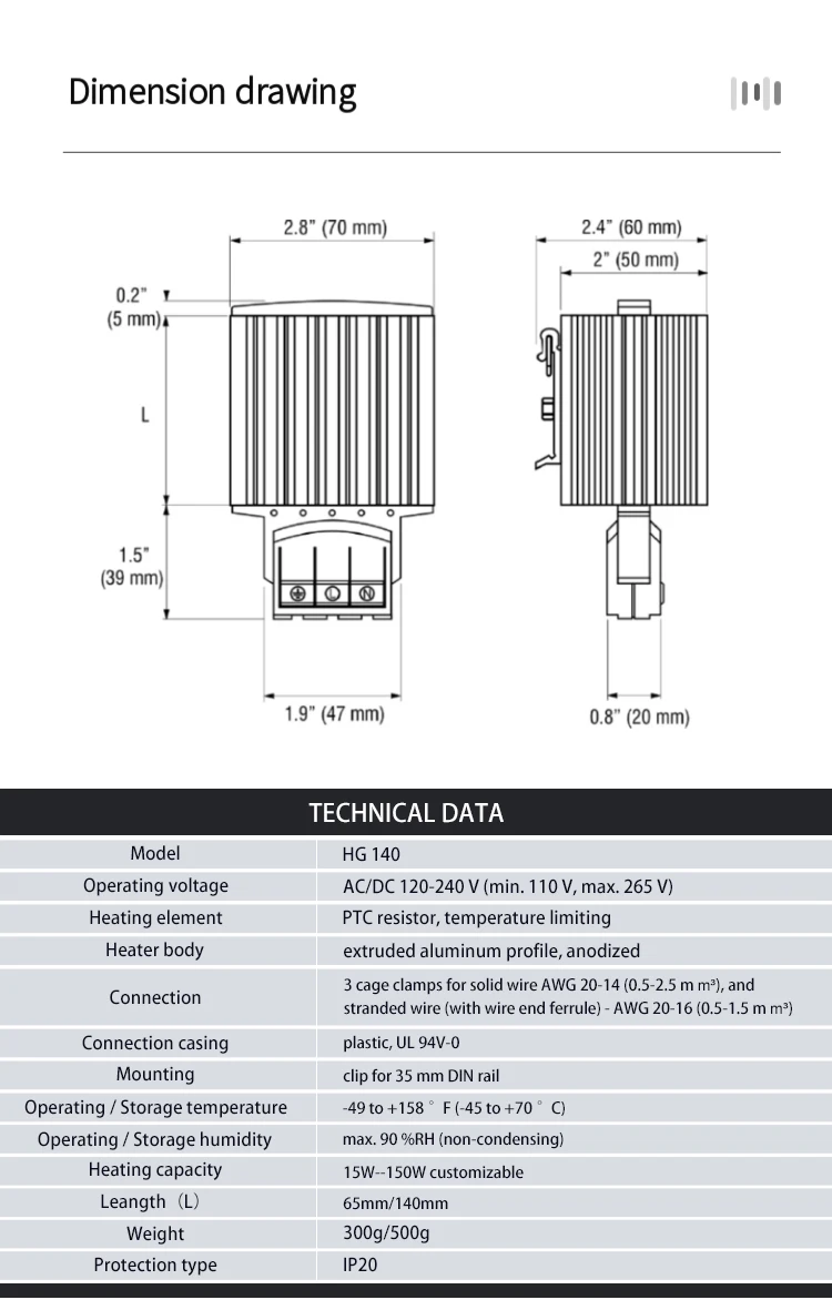 Hg140 Aluminum Enclosure Ptc Heating Element Heater for Electrical ...