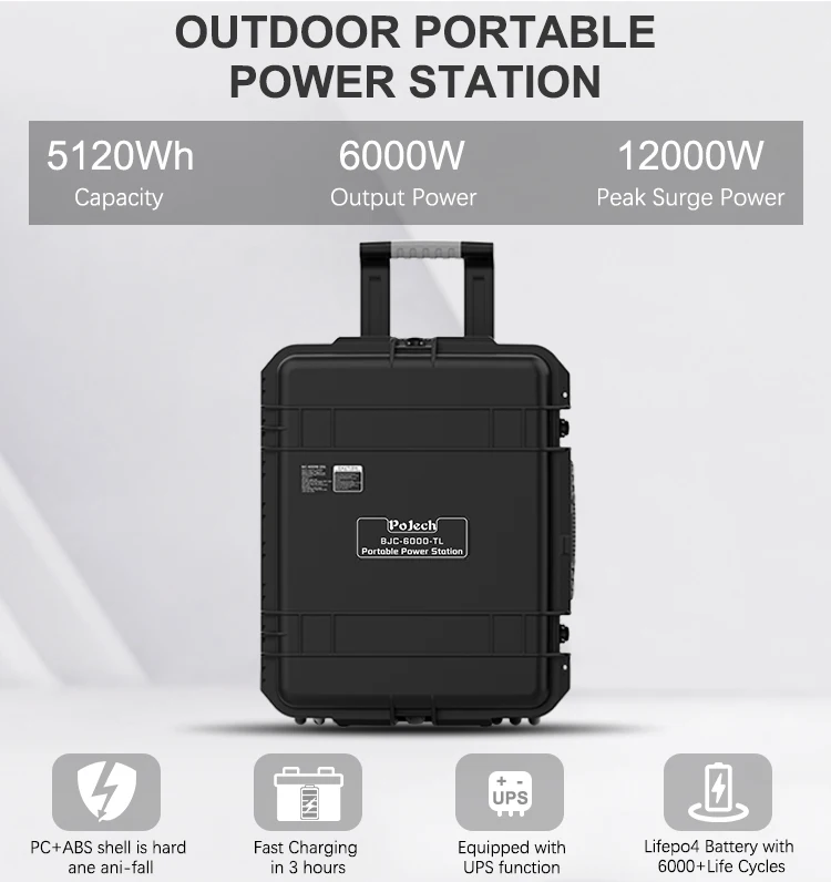 Portable Lifepo4 Electric Solar Generator 6000W Power Station
