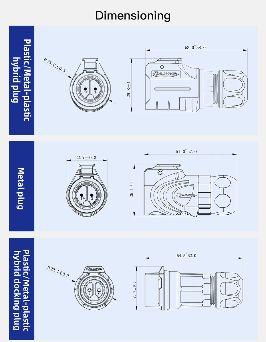 For Cnlinko LP-16-2 3 Pin IP68 Connector Industrial Plastic Metal ...