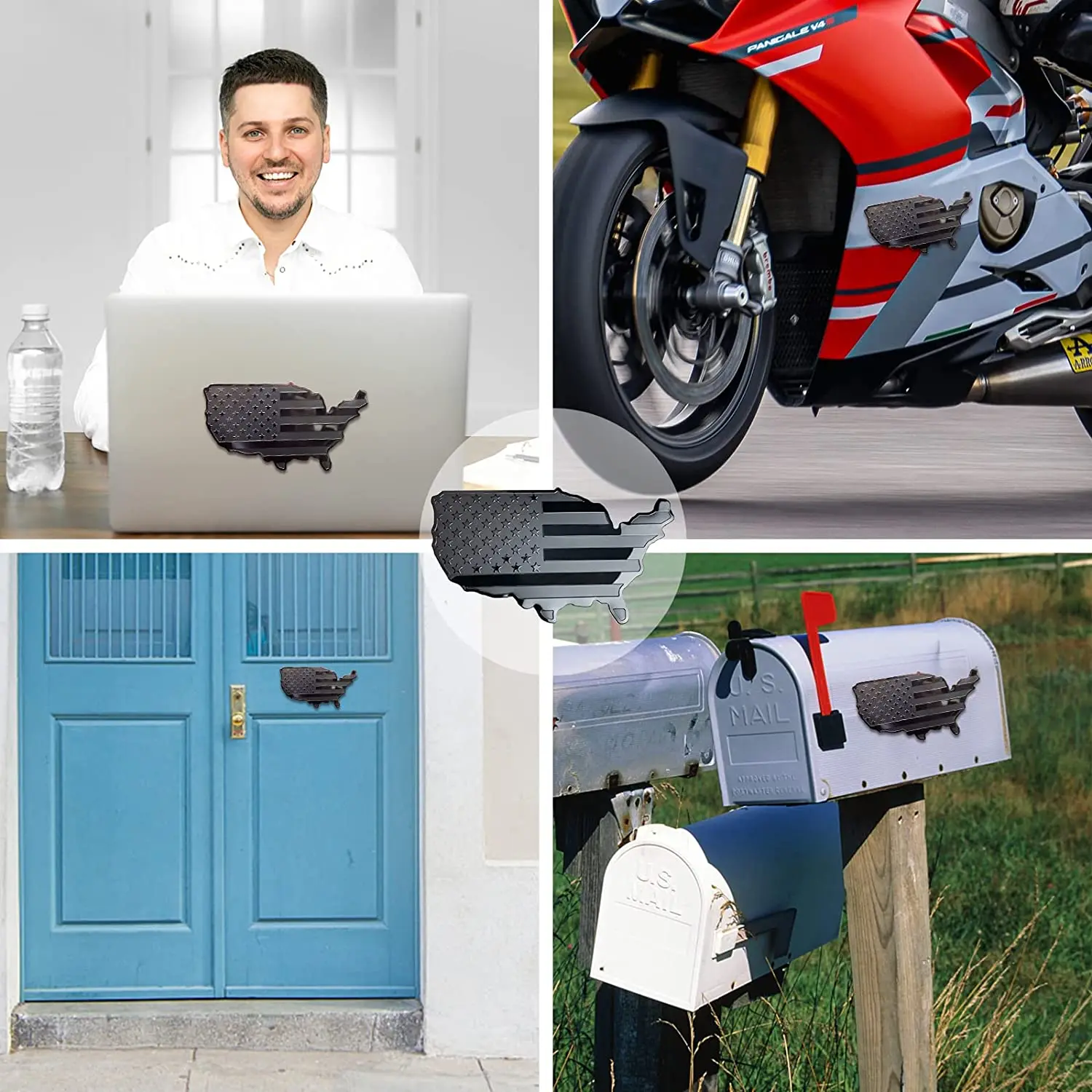 Black American Flag Decal 7"x4" USA Flag Emblem Sticker - Black Metal ...