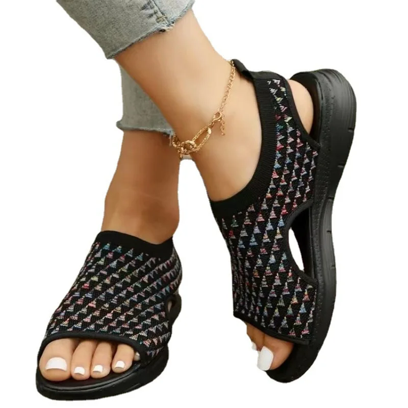 Open Toe Breathable Jacquard Fabric Upper Women's Beach Sandals