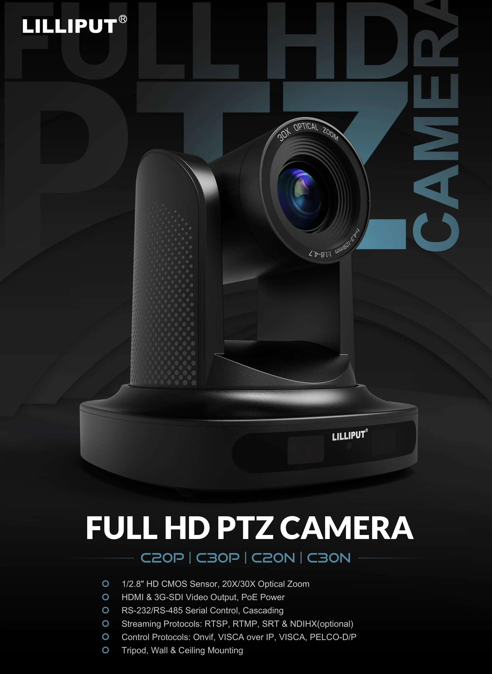 LILLIPUT FHD ZOOM 20x PTZ Camera with SDI HDMI NDI POE Camera for Live ...