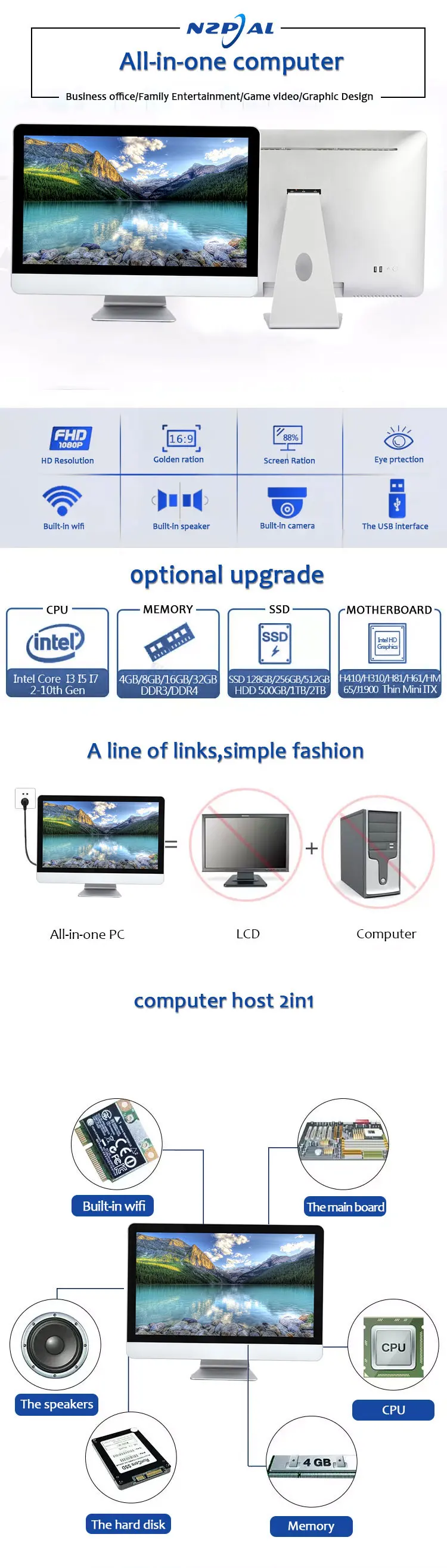 2021 Super Thin Computer - 23.8inch All-in-One PC with Touch Screen