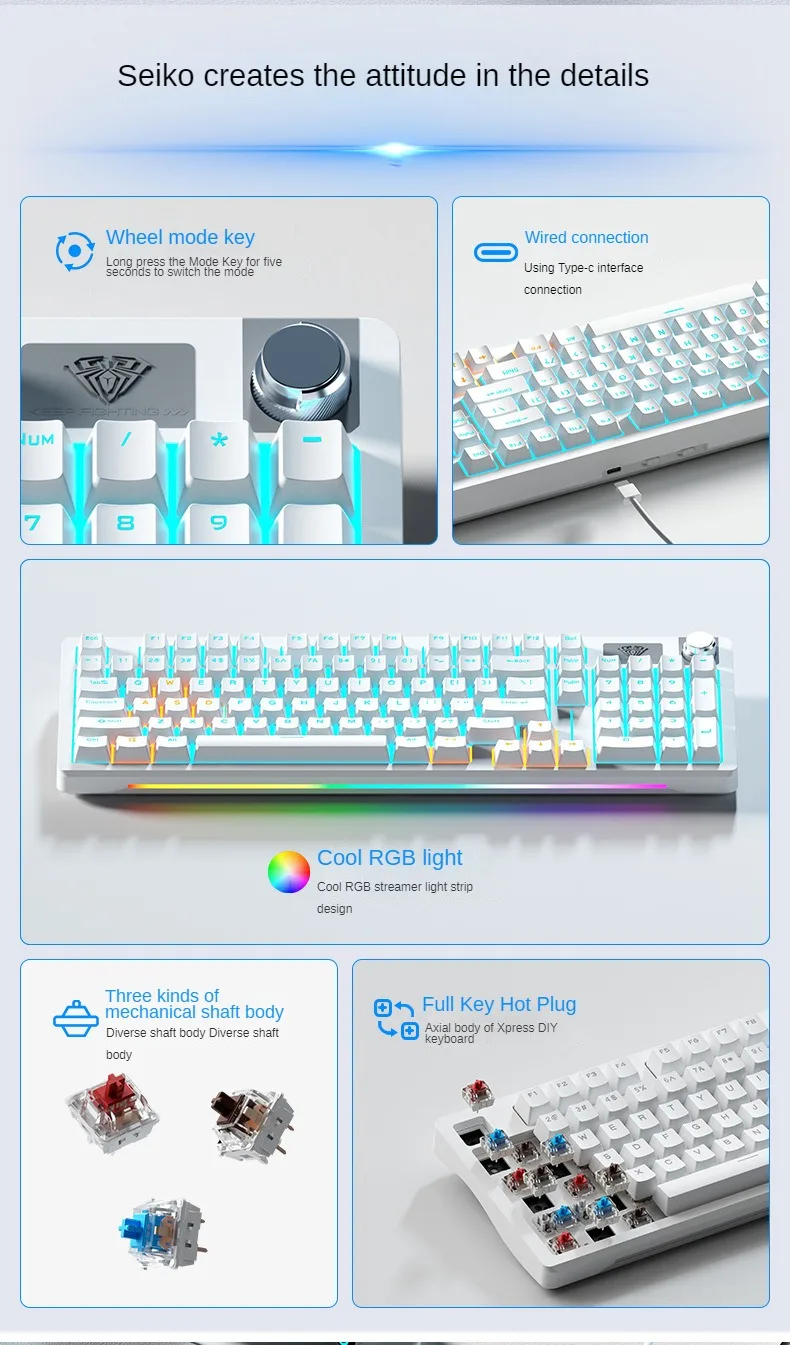 AULA S98 Mechanical RGB Keyboard Wired Desktop 98 Key Game Keyboard ...