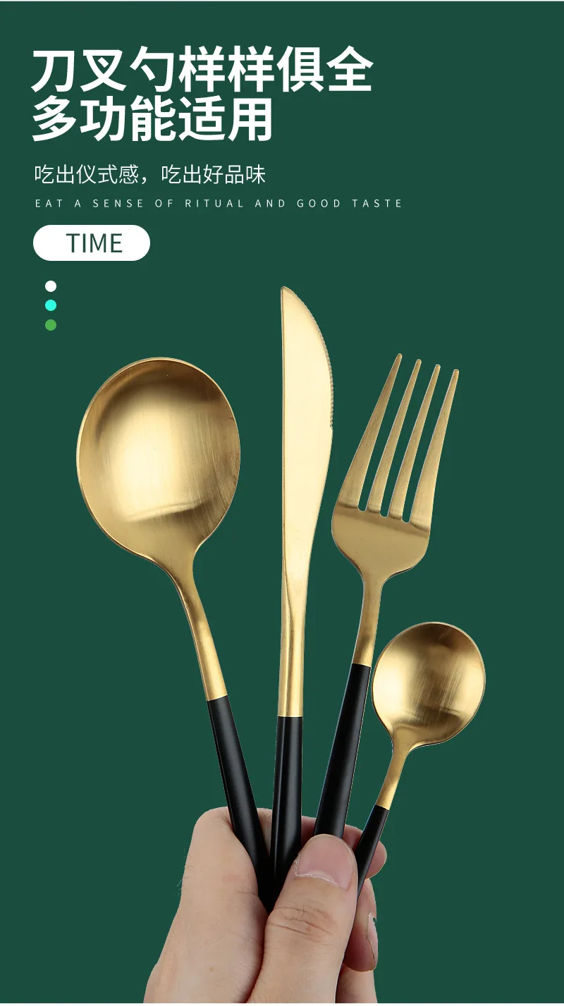4pcs Cutlery Set Travel Portable Gold Cubiertos Acero Inox Stainless ...