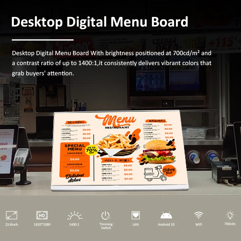 23.8 Inch Touchscreen Digital Menu Board for Restaurants - OEM