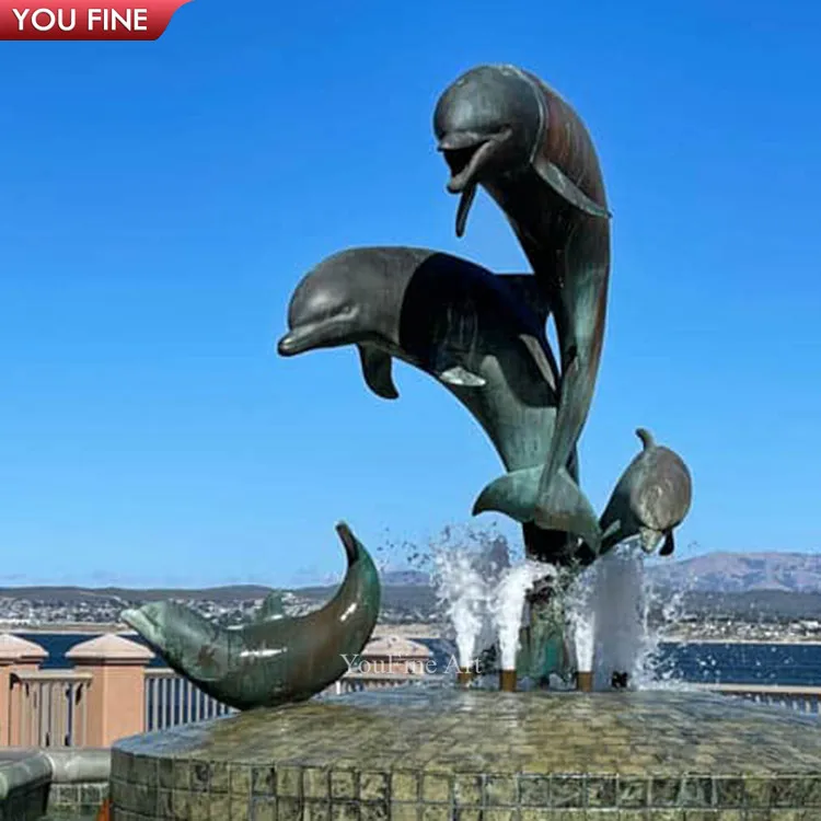 Outdoor Resort Pool Decoration - Large Brass Dolphin Statue