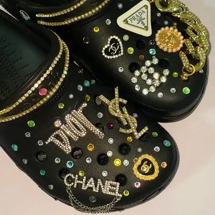 Customize Accept Customization Croc Shoes Unisex Black Bling Rhinestone ...