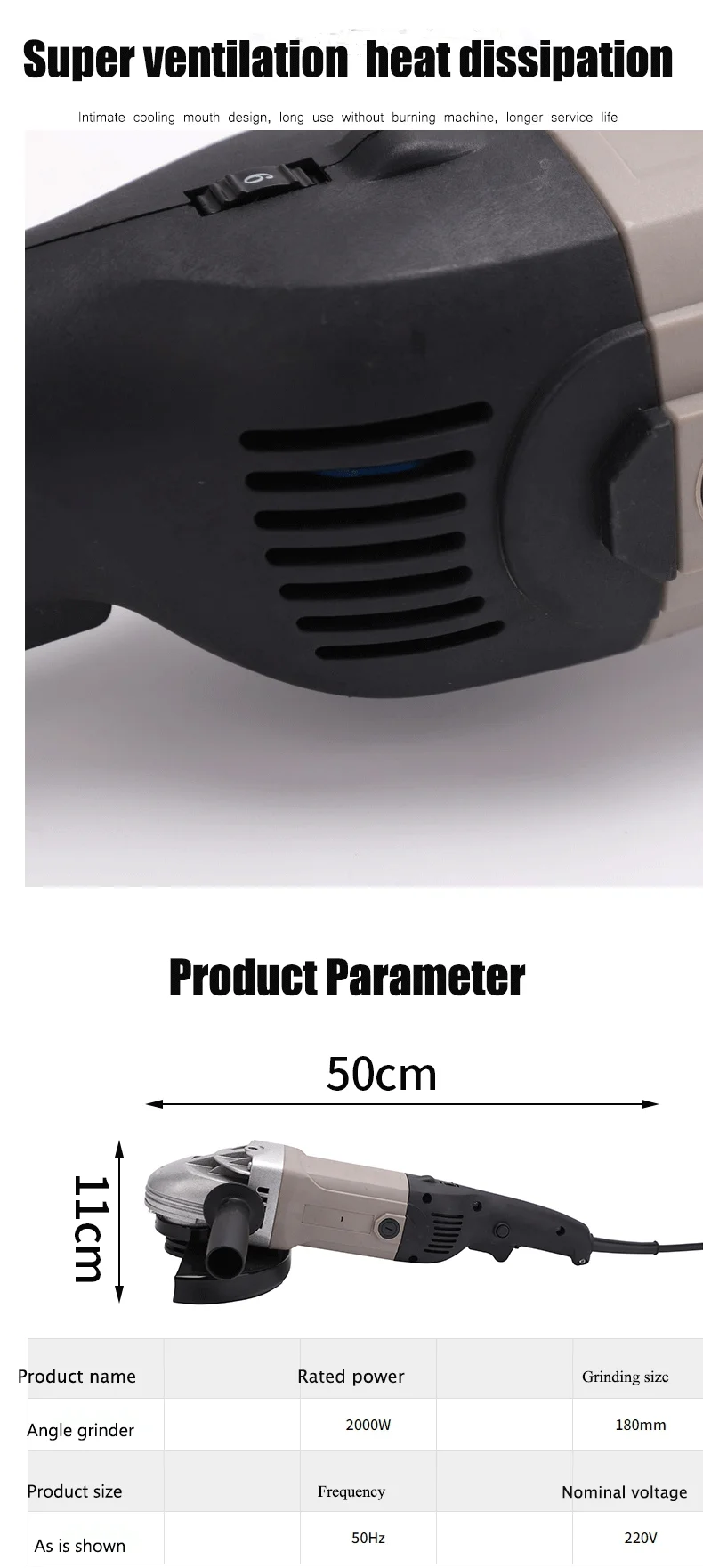 220V 1500W 180MM Big Angle Grinder Power Tool Angle Grinder Made in ...