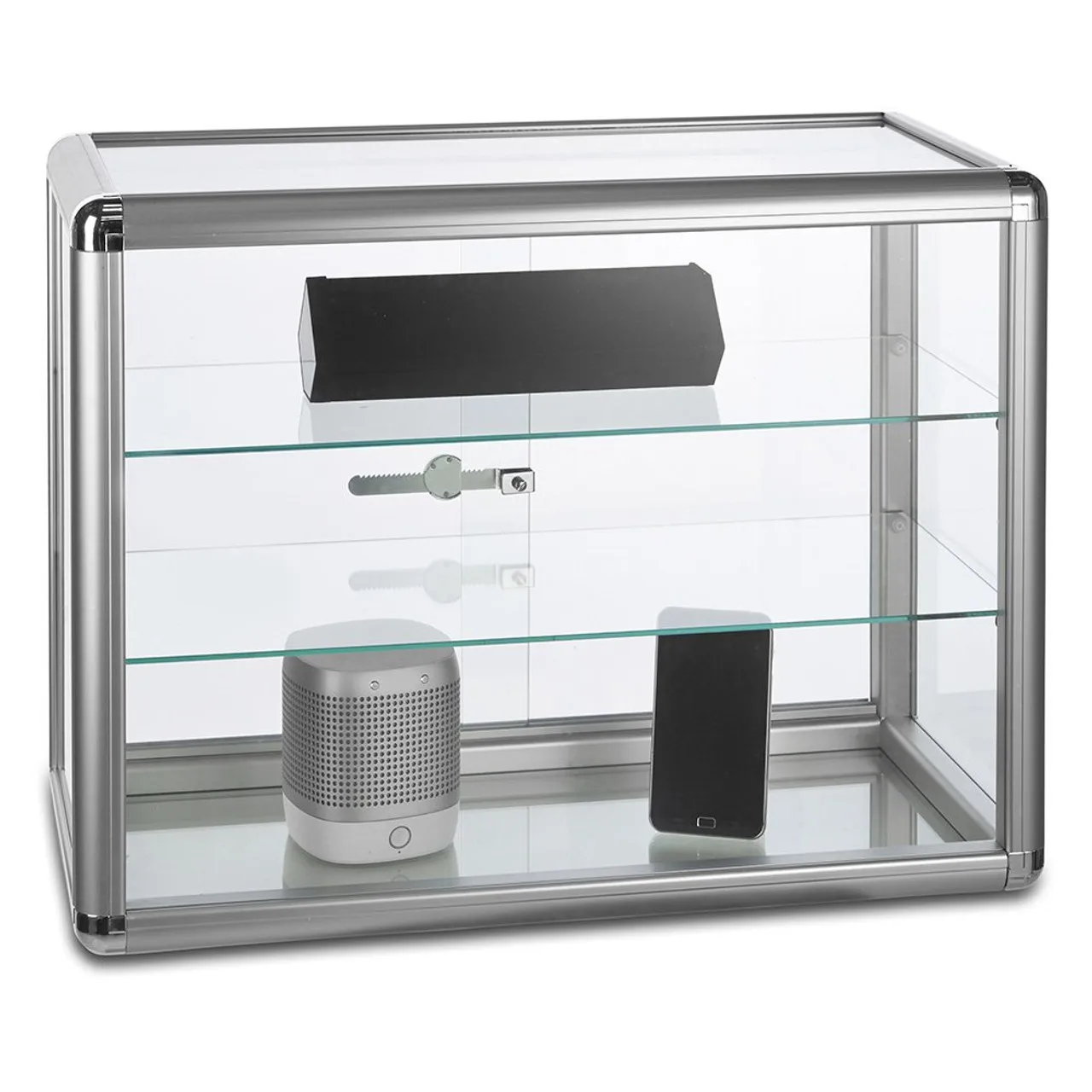 Aluminium/Glass Countertop Display Cabinet With 2 Glass Shelves and ...