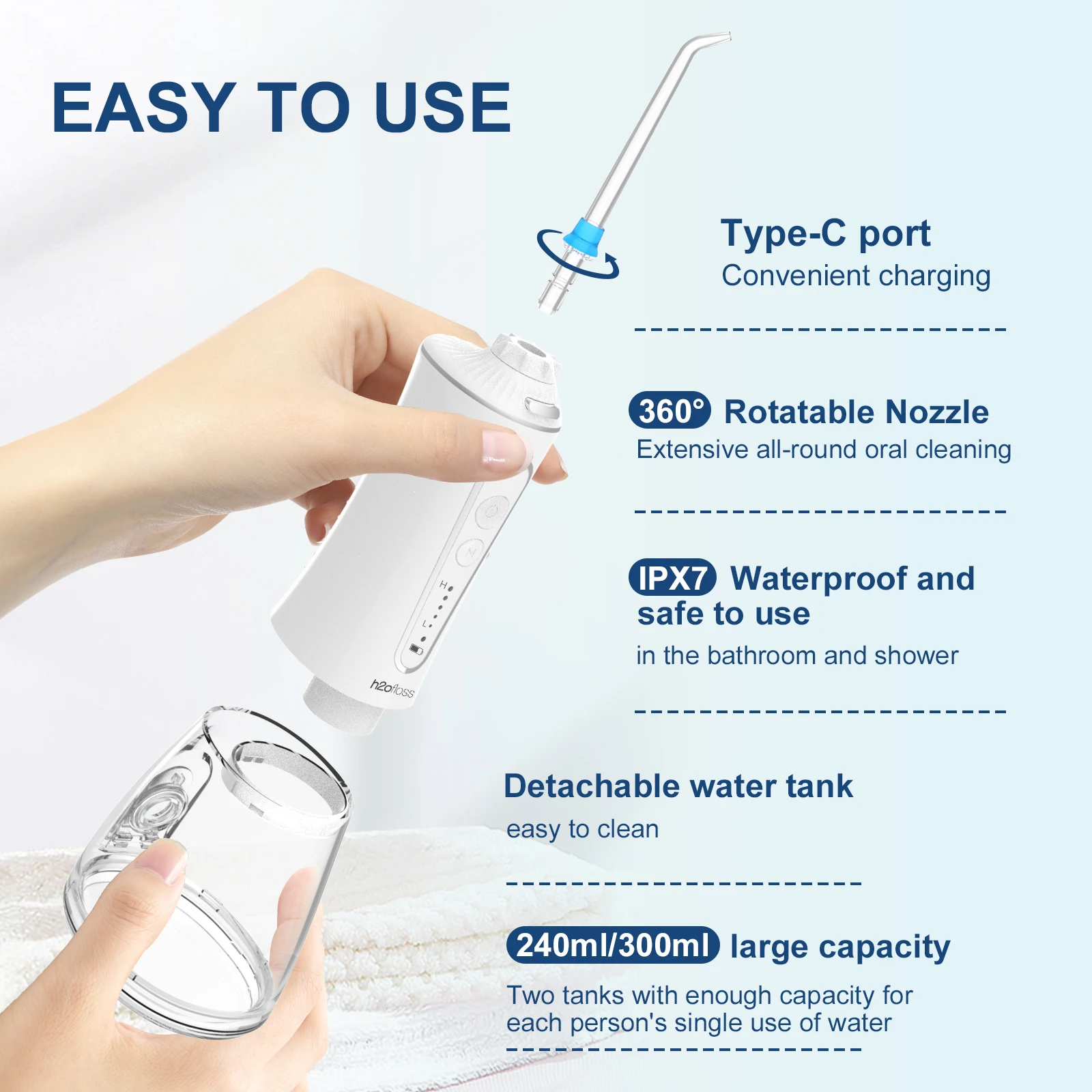 2000mah 2023 Professional Cordless Water Flosser With Type-c Port Ipx7 ...