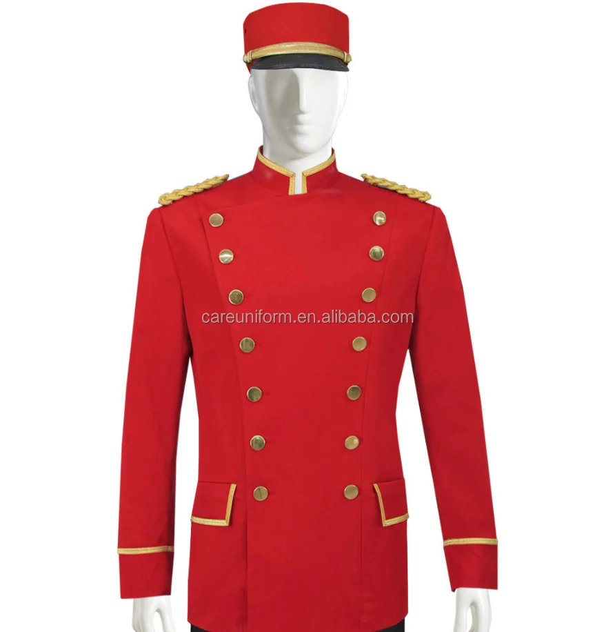 Hotel Bellboy Uniforms - Custom Red Jackets & Black Pants