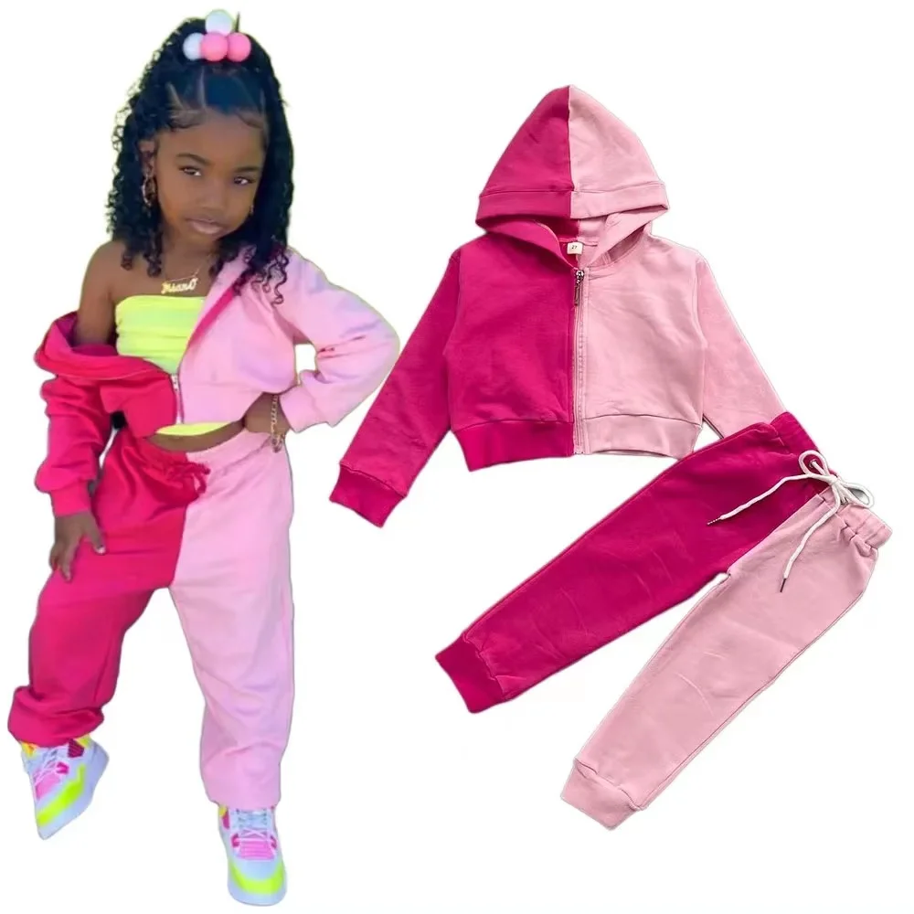 Autumn Children's 2-tone Jogging Suit Zip Hoodie Kids 2 Pieces Fashion ...