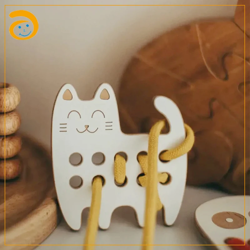 Wooden Lacing Animal Cat Dog Threading Toys Early Learning Fine Motor ...