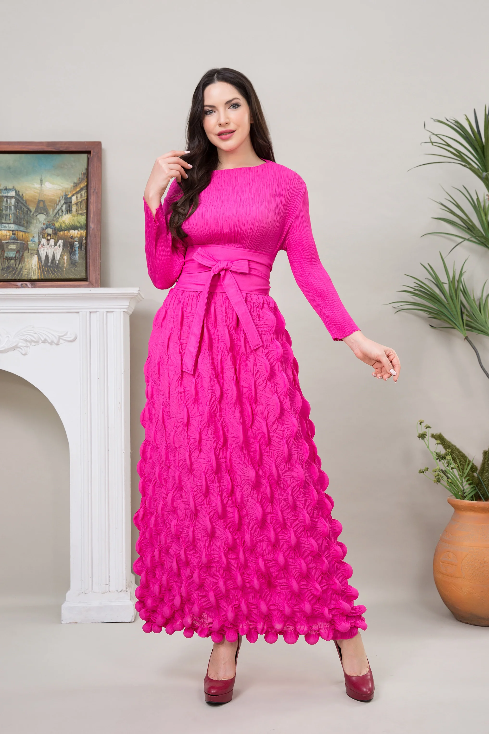 Alibaba.com: 2025 Miyake Women's Ruffled Pleated A-Line Maxi Dress with ...