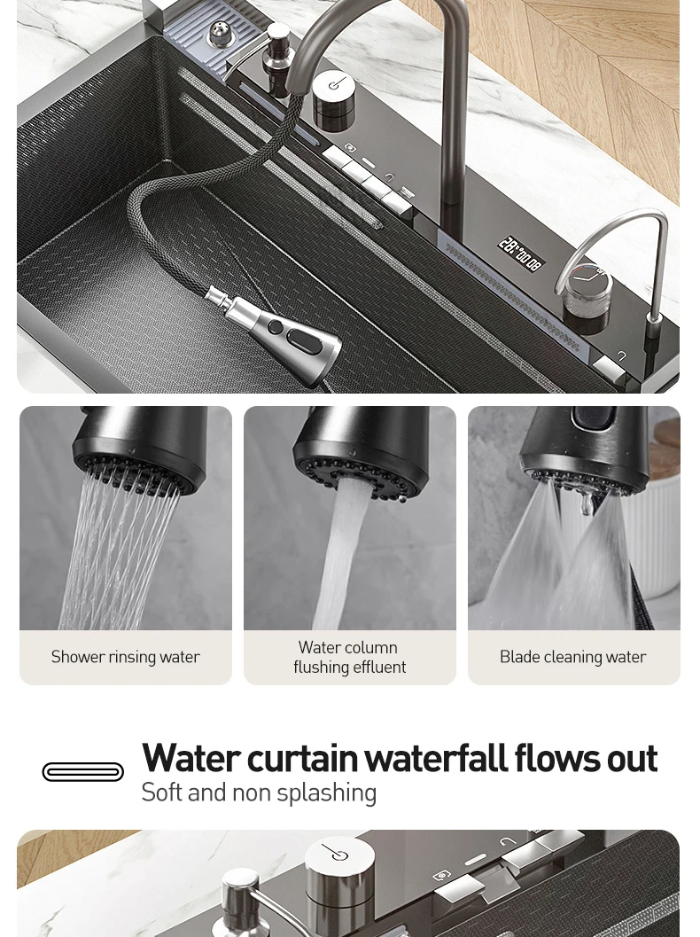 High End Modern Waterfall Multifunction Single Bowl Farmhouse 304 ...