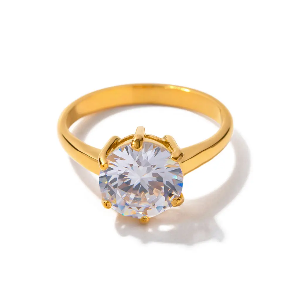 Ring 18k Gold Plated Clear Zircon Ring Jewelry Stainless Steel Clear ...