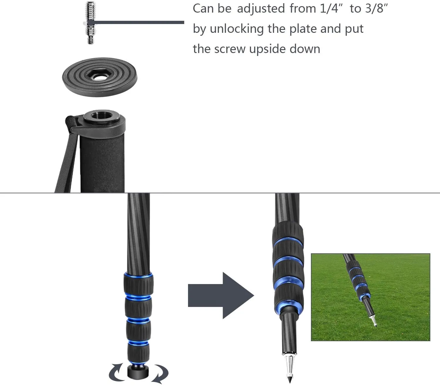 Manbily C-222 Professional Carbon Fiber Portable Outdoor Camera Unipod ...