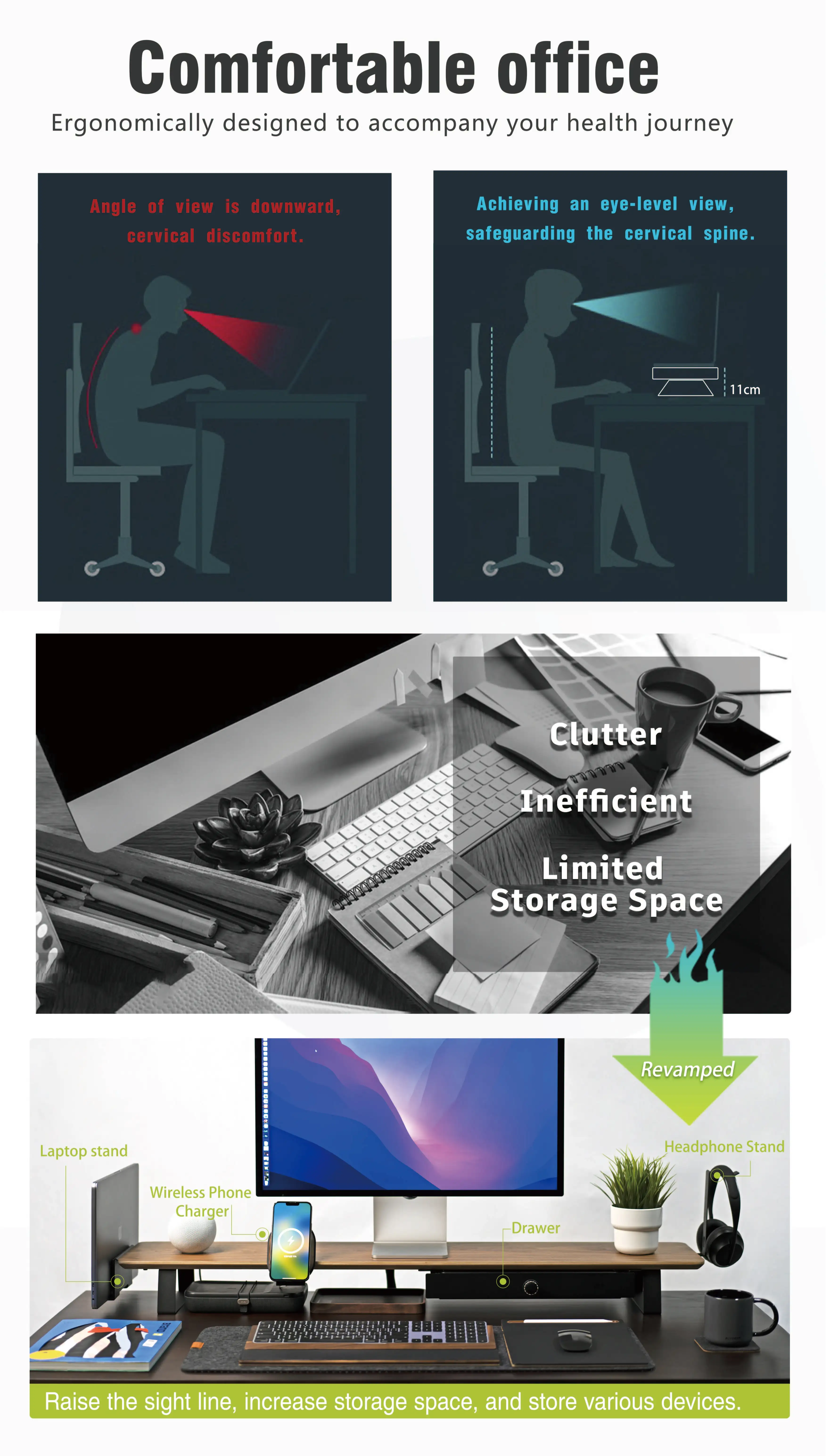 2024 SAMD Wooden Office Monitor Stand - Stylish & Functional