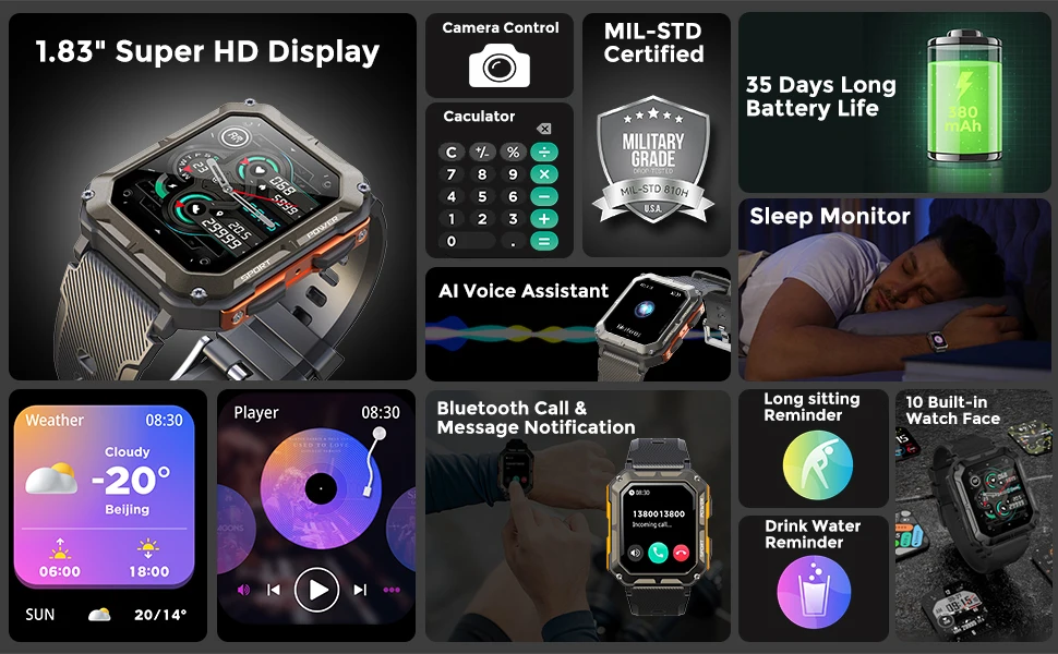 C22 C20 Pro Smartwatch - ROHS Certified & IP68 Waterproof