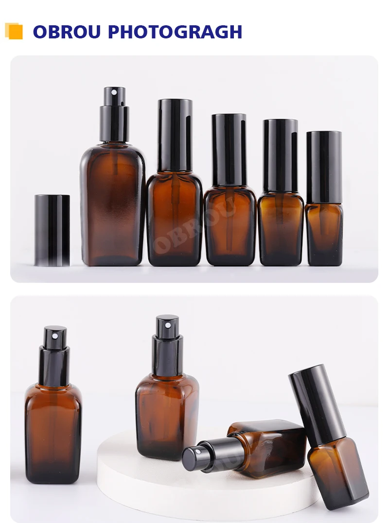 Free Sample Amber Glass Square Shape Bottle 10ml 20ml 30ml 50ml 100ml Serum Hair Oil Glass Spray ...