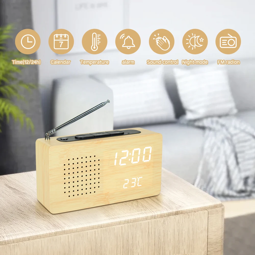 Japanese Style Bamboo/wooden Led Clock With Fm Radio - Buy Wooden Led ...