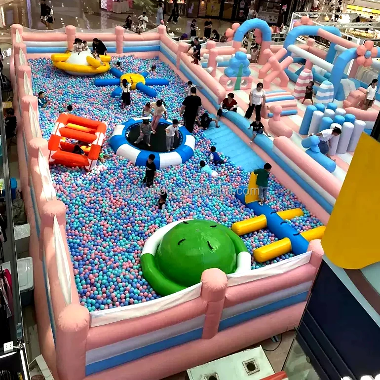 Kindergarten Children Playing Games Inflatable Water Slide Amusement ...