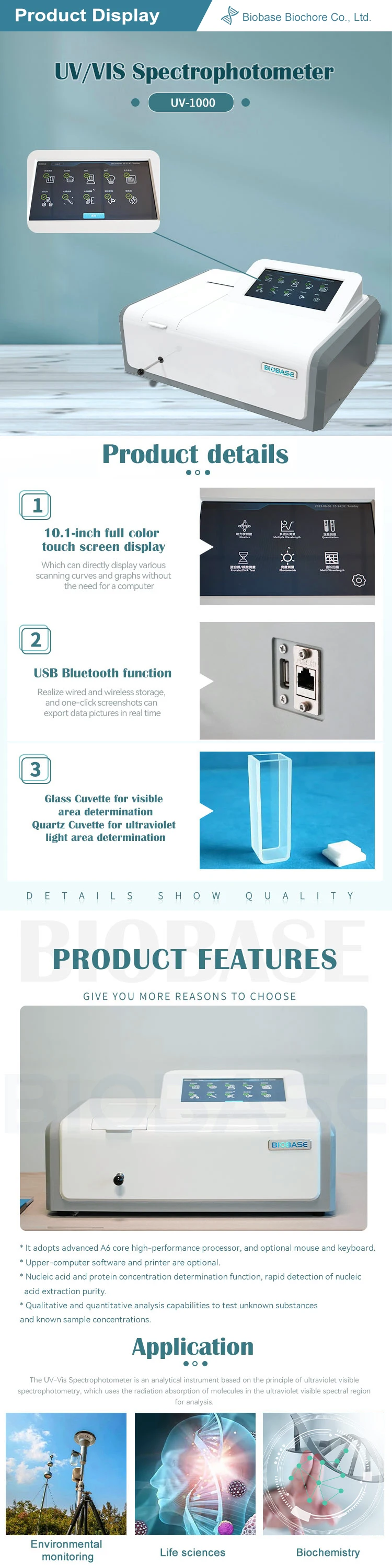 Biobase Uv/vis Spectrometer Price Laboratory 200-1100nm Single Beam Uv ...