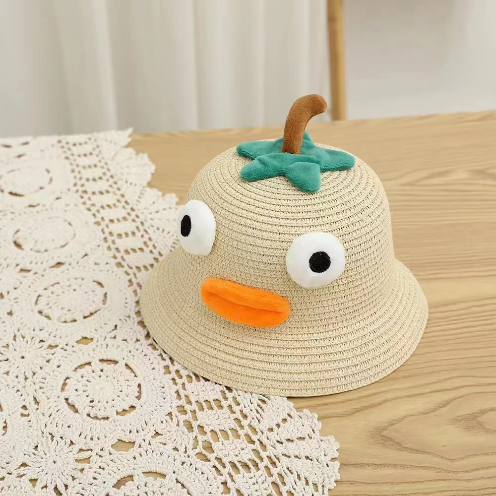2024 Summer Children Rattan Straw Hat Cartoon Face Duckbill New ...