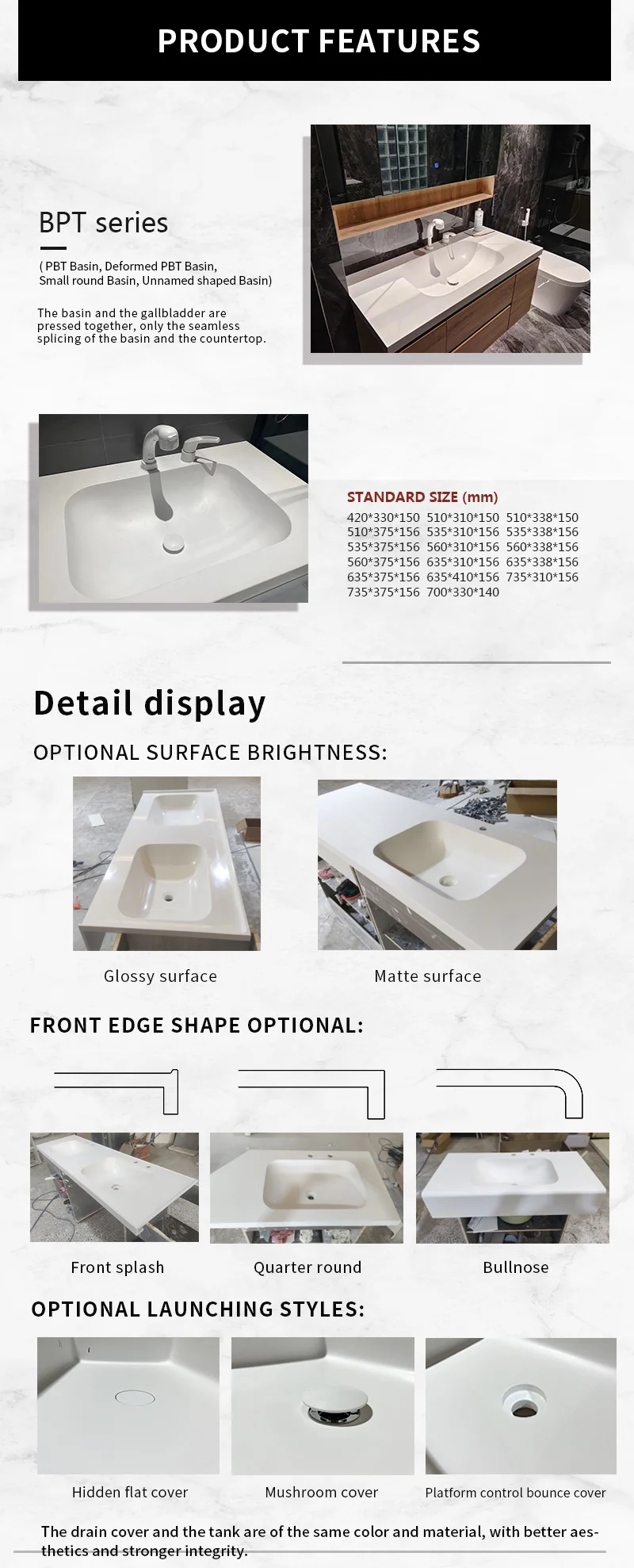 Modern Luxury Solid Surface Basin for Double Sink Vanity